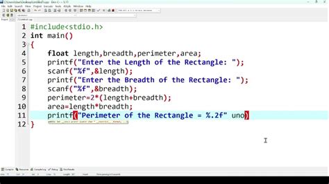 C Program To Find Perimeter And Area Of Rectangle Perimeter And Area