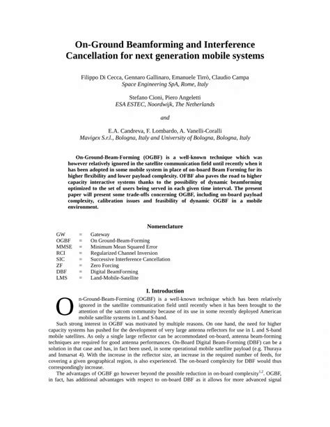 Pdf On Ground Beamforming And Interference Cancellation For Next Generation Mobile Systems