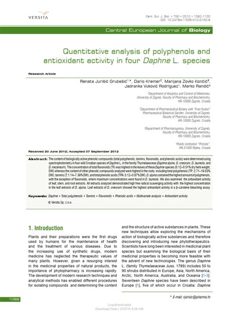 Quantitative Analysis Of Polyphenols And Antioxida Pdf Polyphenol Detection Limit