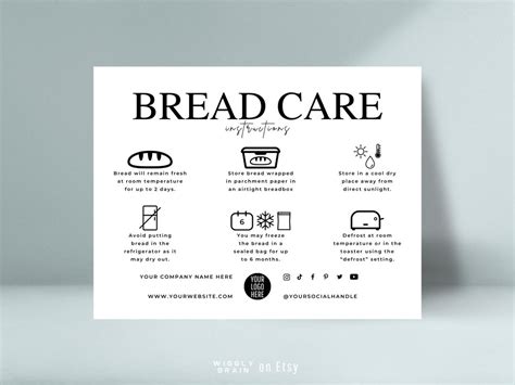 Bread Care Card Template Editable Loaf Of Bread Storage Instructions