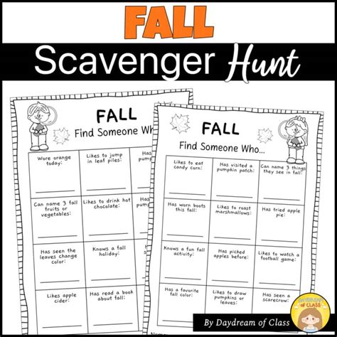 Fall Classmate Scavenger Hunt Find Someone Who Activity By Daydream Of