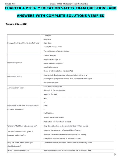 Chapter 4 Ptcb Medication Safety Exam Questions And Answers With