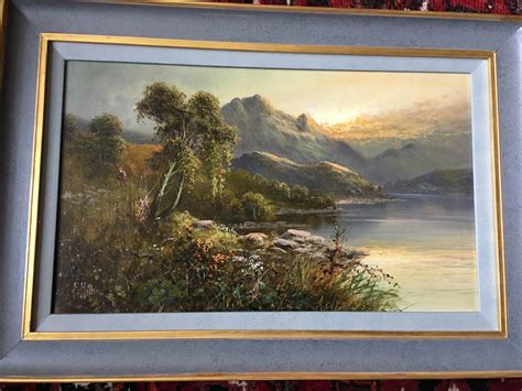 Frank Hider Victorian Romantic Landscape Mountain Sunset View Framed