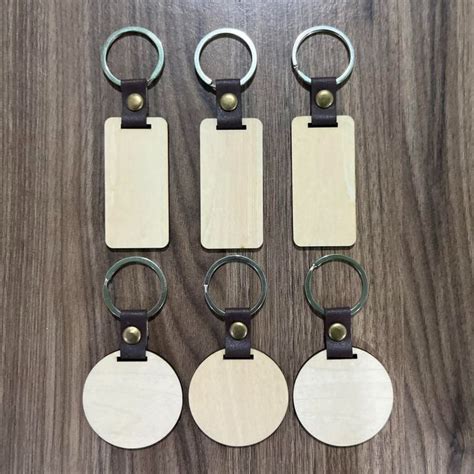 Wooden Keychain With Leather Accent For Personalized Engraving Keychain