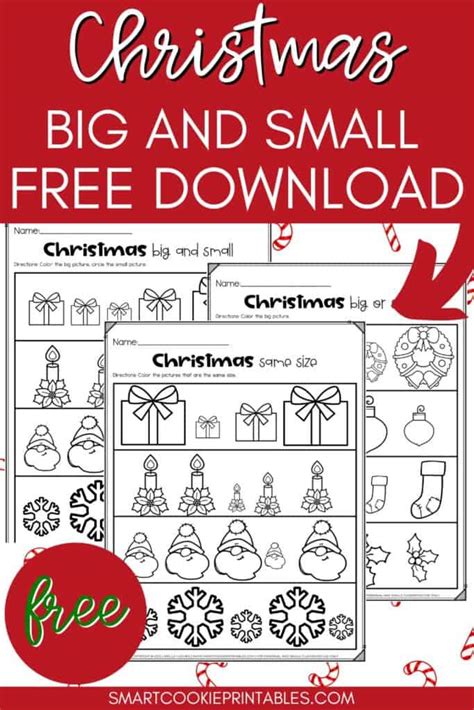 Free Christmas Big And Small Worksheets Smart Cookie Printables