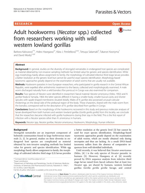 Pdf Adult Hookworms Necator Spp Collected From Researchers Working With Wild Western