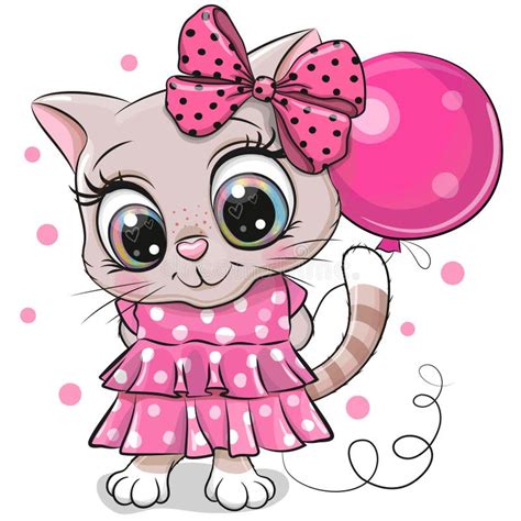 Cute Cartoon Kitty Girl With Balloon On A White Background Stock Vector
