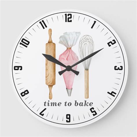 Time To Bake Bakers Tools Utensils Large Clock Zazzle Large Clock Custom Wall Clocks Clock