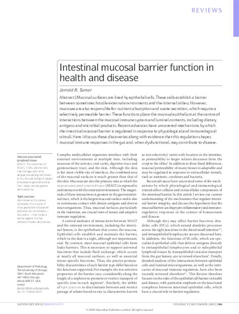 Intestinal Mucosal Barrier Function In Health And Disease