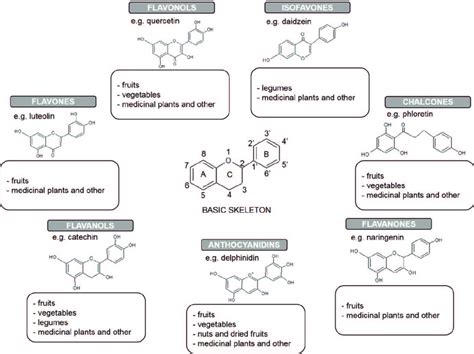Basic Skeleton Structure Of Flavonoids Subclasses And Their Natural