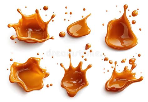 Caramel Sauce Drizzle Set On White Background Vector Illustration