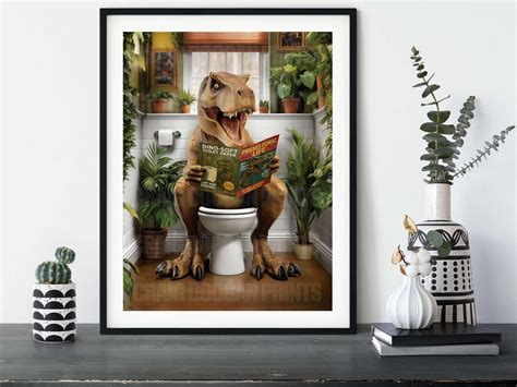 T Rex Toilet Art Print Dinosaur Bathroom Wall Art Etsy