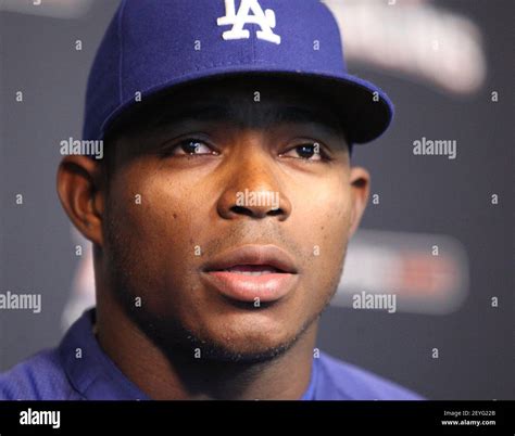 Los Angeles Dodgers Outfielder Yasiel Puig Speaks With The Media Monday