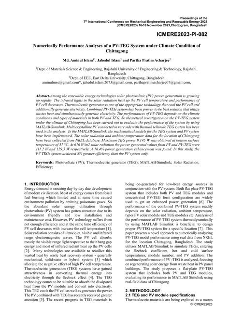 Pdf Numerically Performance Analyses Of A Pv Teg System Under Climate