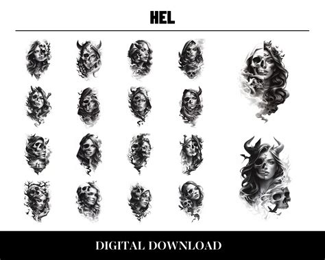Hel Tattoo Sleeve Template 50 High Quality Digital Images Norse Hel