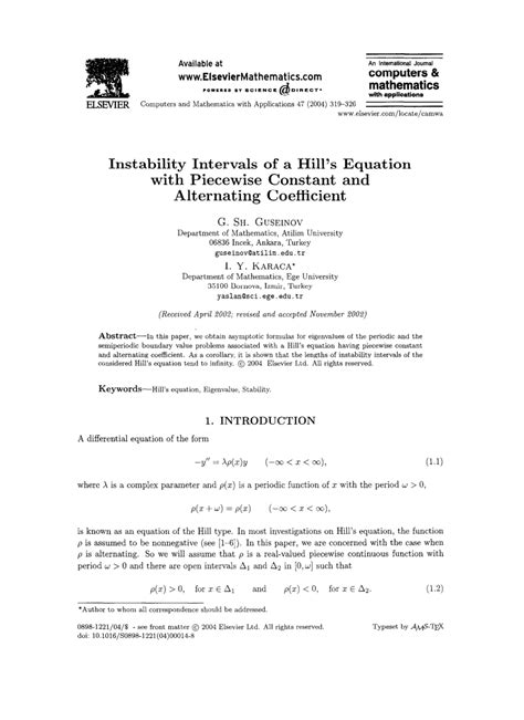 Pdf Instability Intervals Of A Hills Equation With Piecewise