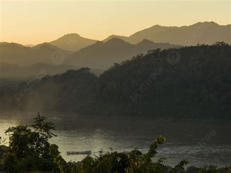 Elevated View Of River Mekong Background Tranquil Mount Waterway
