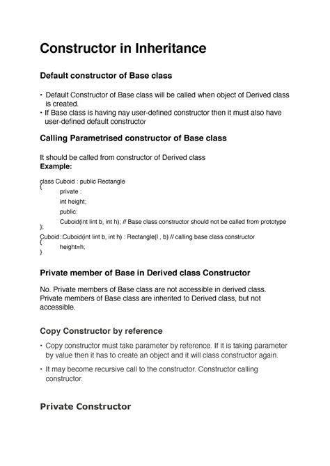 195 Summary Computer Science Constructor In Inheritance Default Constructor Of Base Class