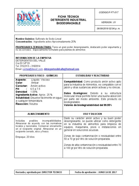 Ficha Tecnica Detergente Industrial Neutro Pdf Detergente Agua