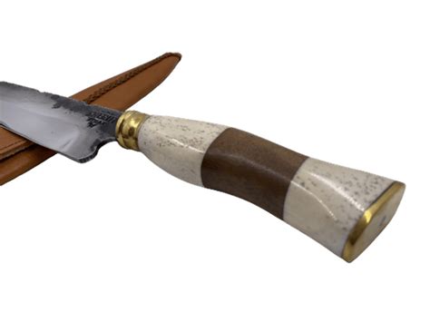 Faca Artesanal Carbono Longo 10 Polegadas Dorso De 3mm Cabo Em Osso E Madeira Sheriff Steak