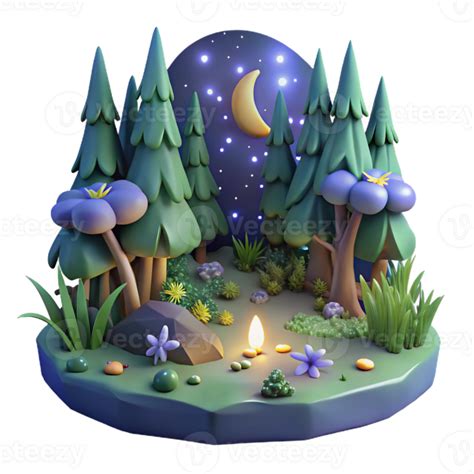 Nighttime Forest Scene With Crescent Moon 55063502 Png
