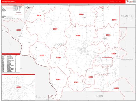 Jackson County Il Zip Code Wall Map Red Line Style By Marketmaps