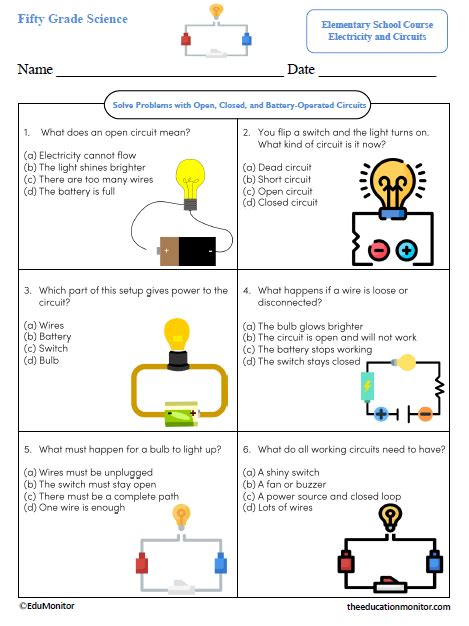 Open Closed And Battery Operated Circuits Science Worksheet