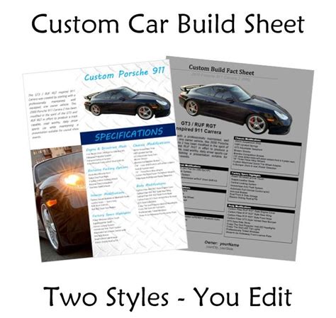 Show Car Build Sheet Template Two Styles Ms Word And Pdf Etsy