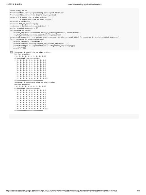 One Hot Encoding Ipynb Colaboratory Pdf
