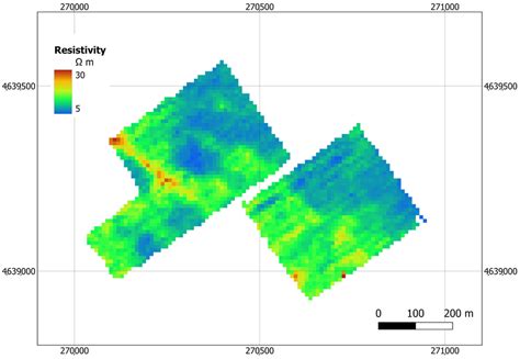 Electrical Resistivity Map 10 M Resolution Of The Experimental Field