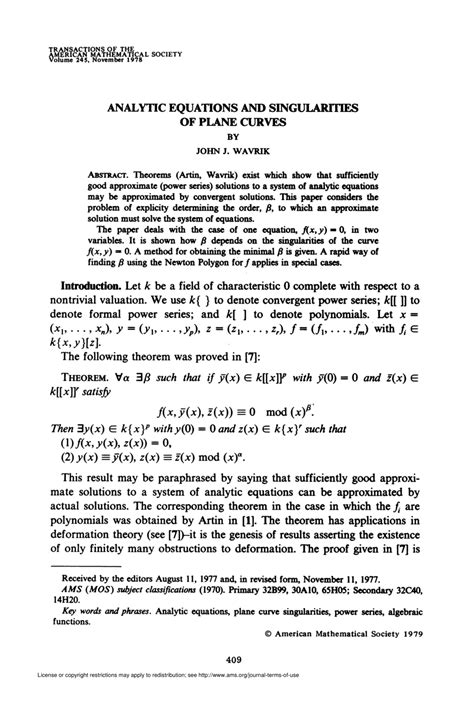 Pdf Analytic Equations And Singularities Of Plane Curves