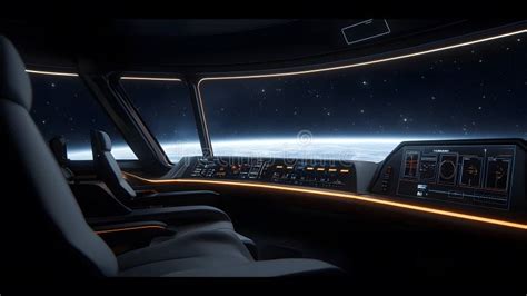 Futuristic Interior Of A Spaceship Cockpit With Ambient Glowing Light