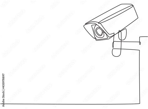 Single Continuous Line Drawing Of Cctv With A Box Shape Installed On
