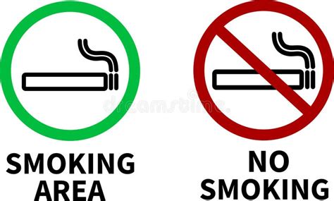 Smoking Area And No Smoking Sign Symbols With Green And Red Circles