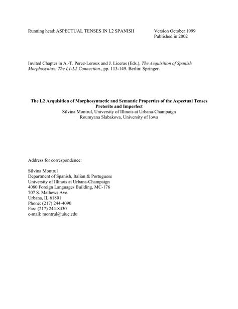 Pdf The L2 Acquisition Of Morphosyntactic And Semantic Properties Of