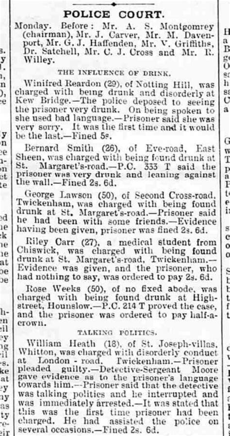 The Influence Of Drink Middlesex 1906 Old British News