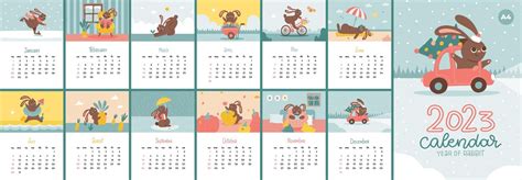 Premium Vector Calendar Template With Rabbit Season Activities
