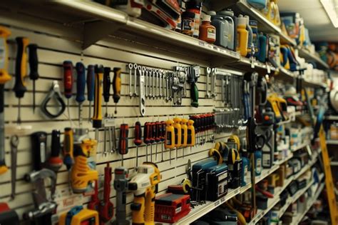 Home Improvement Store Wall Display Of Hardware And Hand Tools For Diy