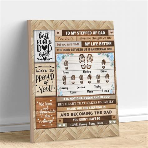 Personalized Stepped Up Dad Vertical Canvas T Idea For Bonus Dad