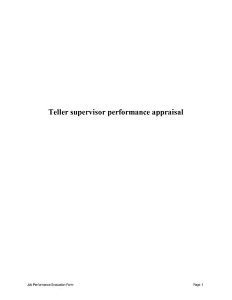 Teller Supervisor Perfomance Appraisal 2 Docx