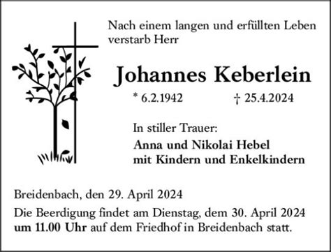 Traueranzeigen Von Johannes Keberlein Vrm Trauer De
