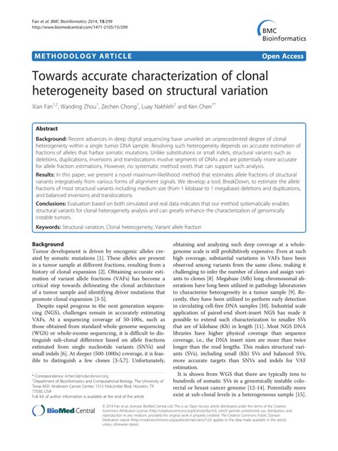 Pdf Towards Accurate Characterization Of Clonal Heterogeneity Based On Structural Variation