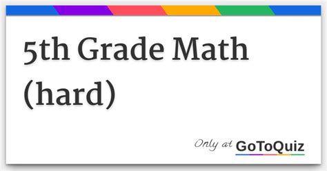 5th Grade Math Hard