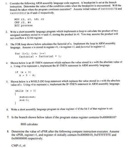 Solved Consider The Following Arm Assembly Language Code