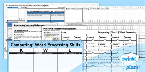 Computing Word Processing Skills Year 1 Unit Assessment Pack
