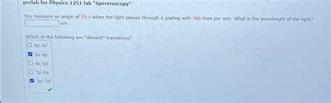 Solved Prelab For Physics 1251 ﻿lab Spectroscopyyou