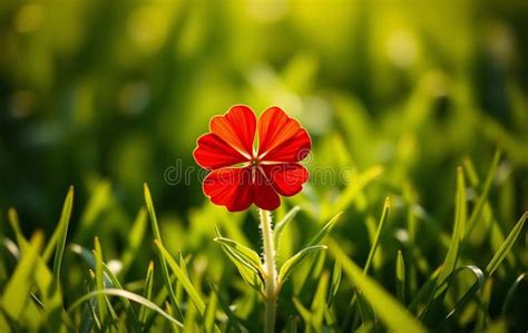 Single Red Clover On Grass Stock Illustration Illustration Of Minimal 373176651