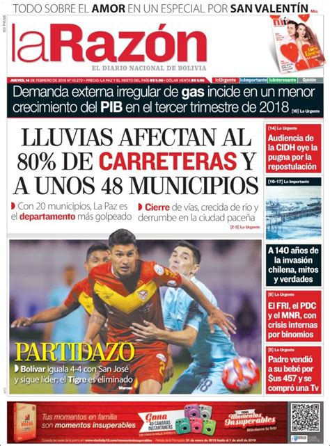 Portada Jueves 14 De Febrero La Razón Bolivia Alnavío