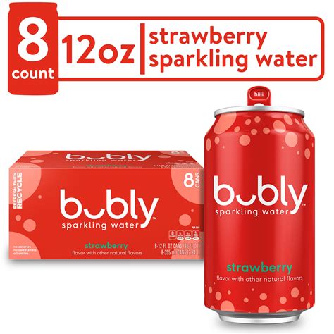 Bubly Flavored Strawberry Sparkling Water 12 Fl Oz 8 Pack Recyclable Aluminum Cans