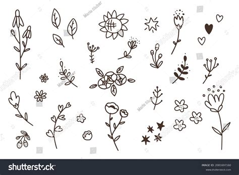 Cute Hand Drawn Flowers Clipart Vector Stock Vector Royalty Free